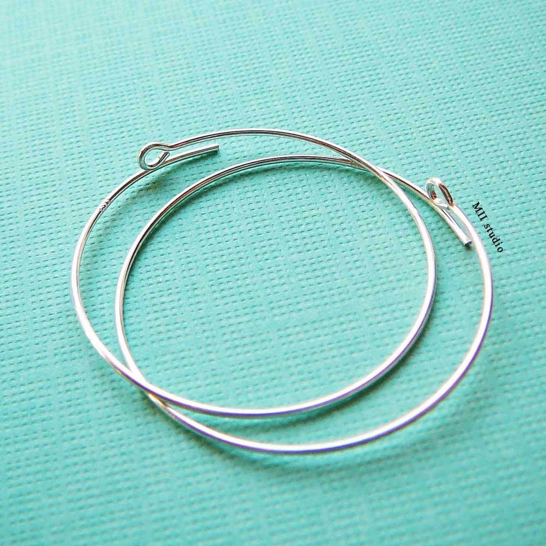 6pcs 45mm Sterling Silver Round Beading Hoop Earring Wire Ear Wire ...
