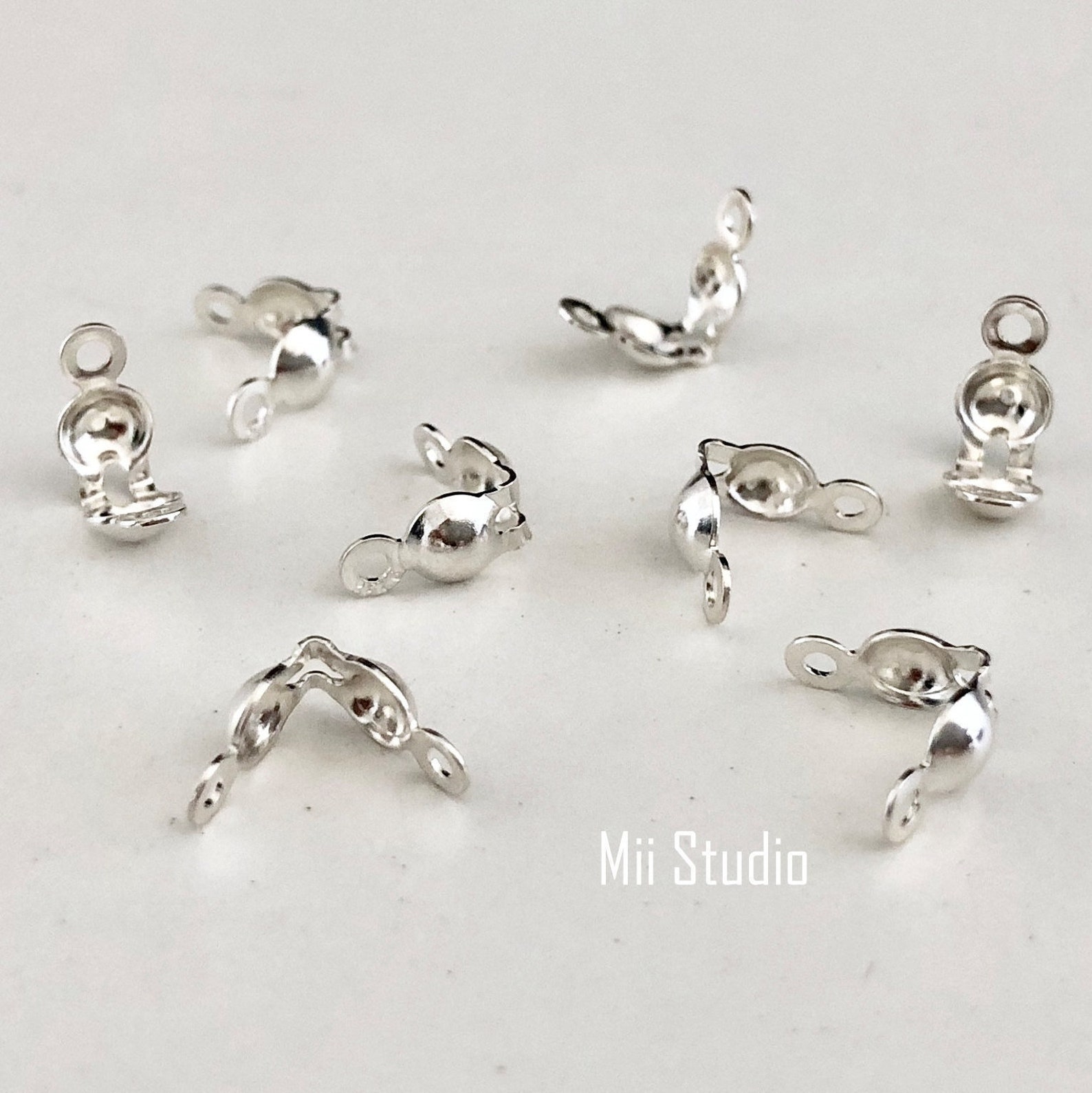 30pcs Clamshell Bead Tip Knot End Cover 925 Sterling Silver Clam Shell ...