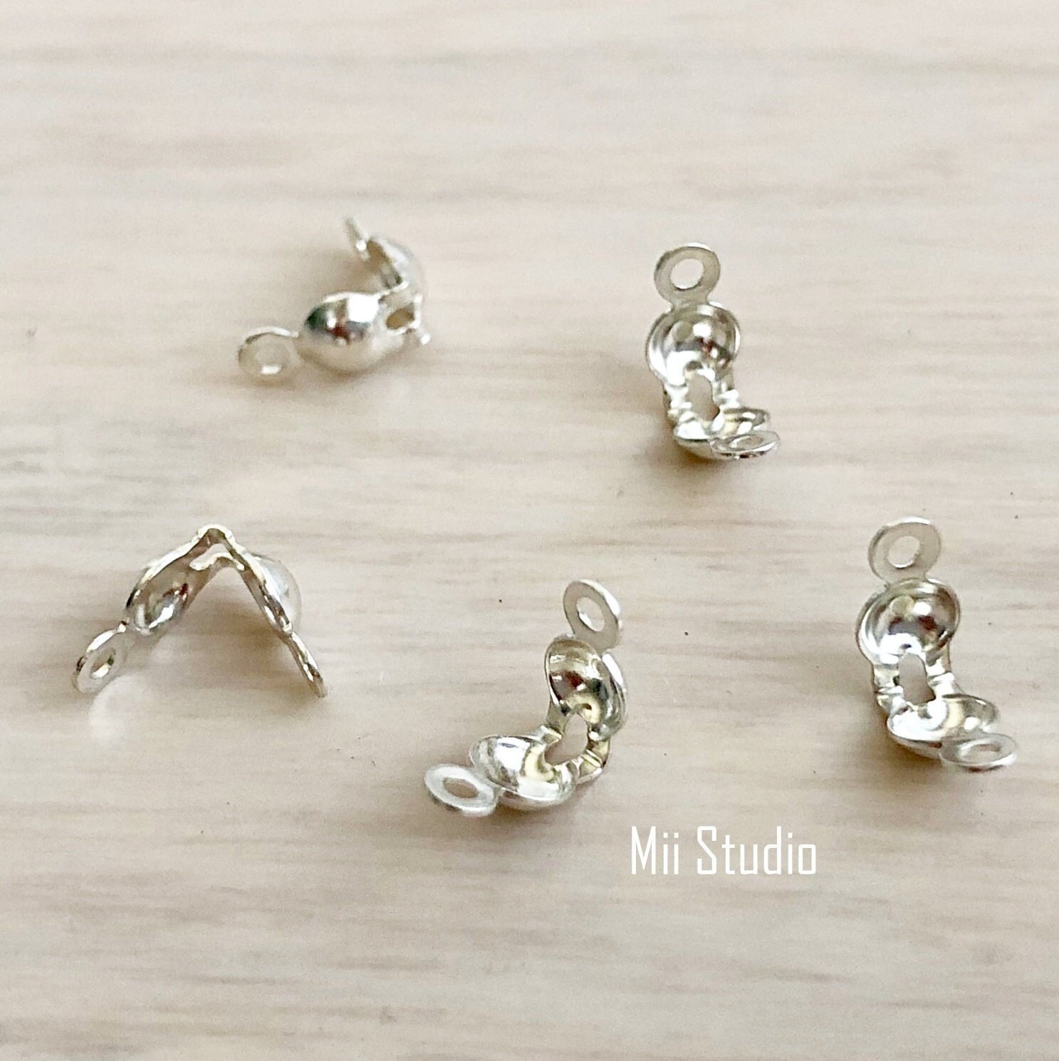 30pcs Clamshell Bead Tip Knot End Cover 925 Sterling Silver Clam Shell ...