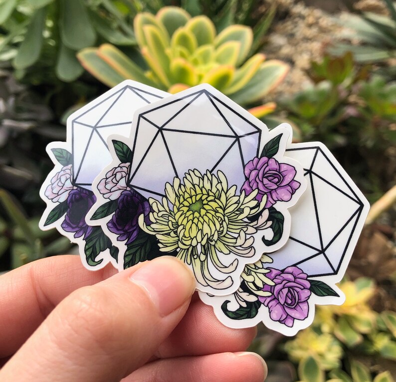 Floral D20 Sticker Dice Dnd Vinyl Decal - Etsy