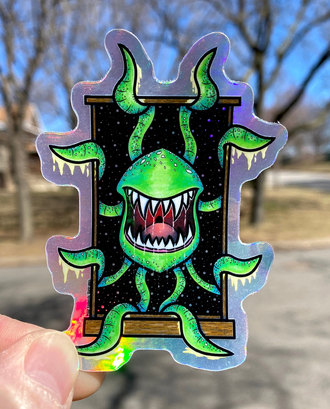Scary Door Alien Monster Vinyl Sticker Holographic and White - Etsy