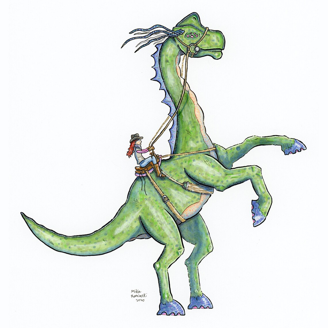 Cowgirl Riding Alien Dinosaur prints - Etsy UK