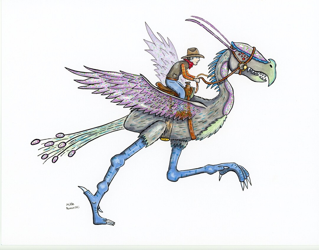 Cowboy Riding Alien Dinosaur prints - Etsy