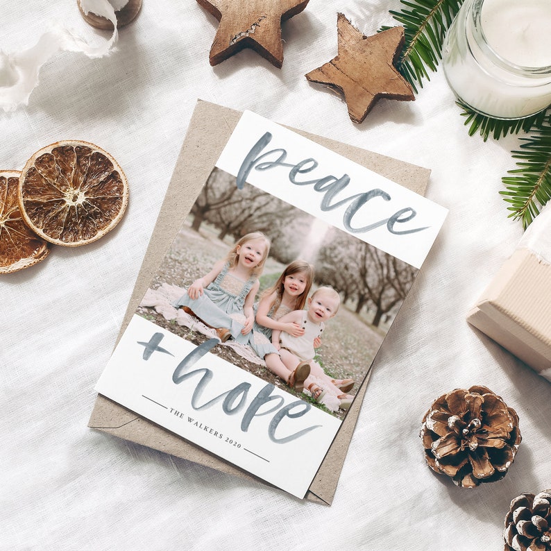 Christmas Card Template Peace and Hope Christmas Photo Card | Etsy