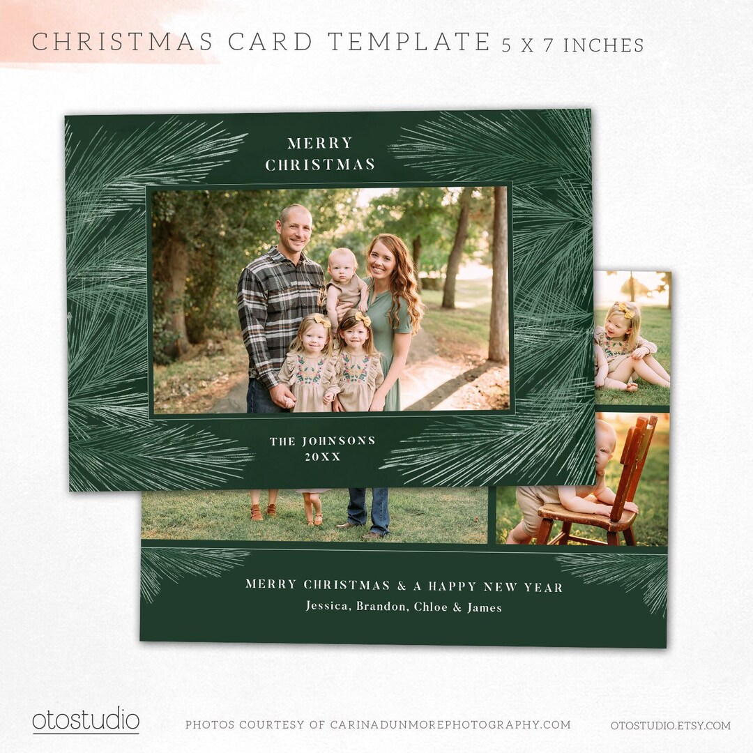 Rustic Christmas Card Template for Photoshop - Botanical Pines Multi ...