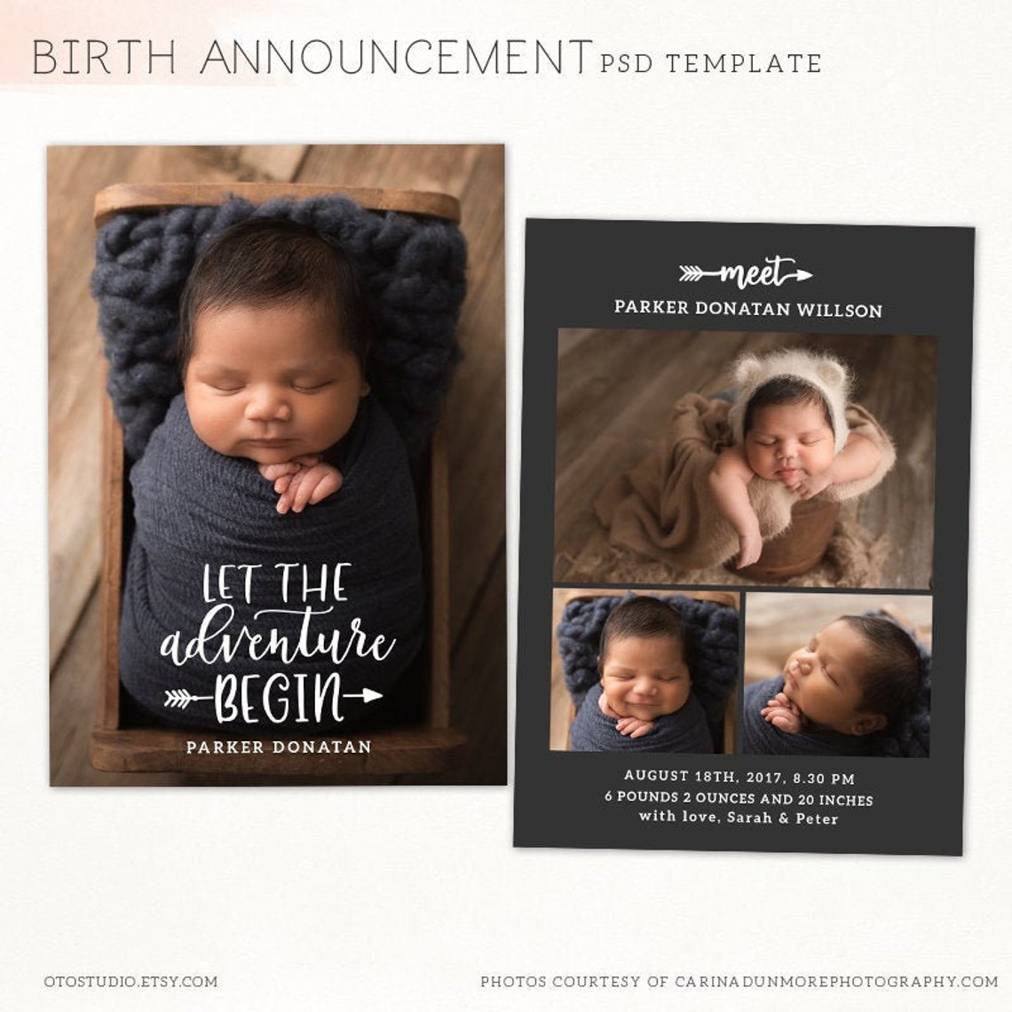 Birth Announcement Template Baby Newborn Card Photoshop | Etsy