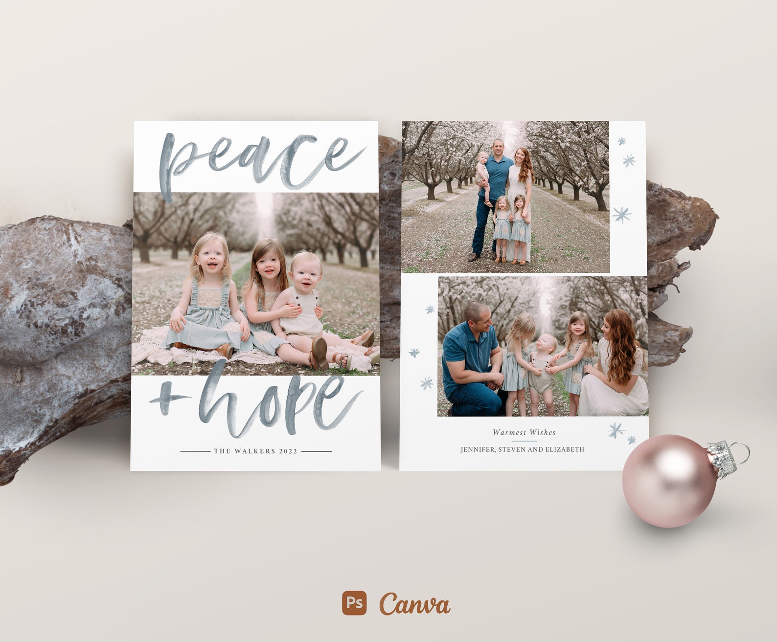 Christmas Card Template Peace and Hope Christmas Photo Card - Etsy
