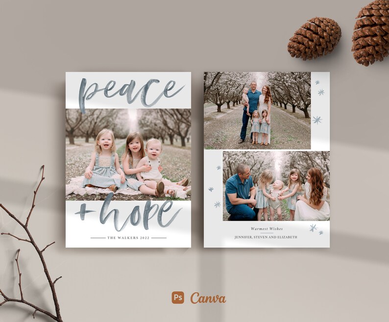 Christmas Card Template Peace and Hope Christmas Photo Card - Etsy