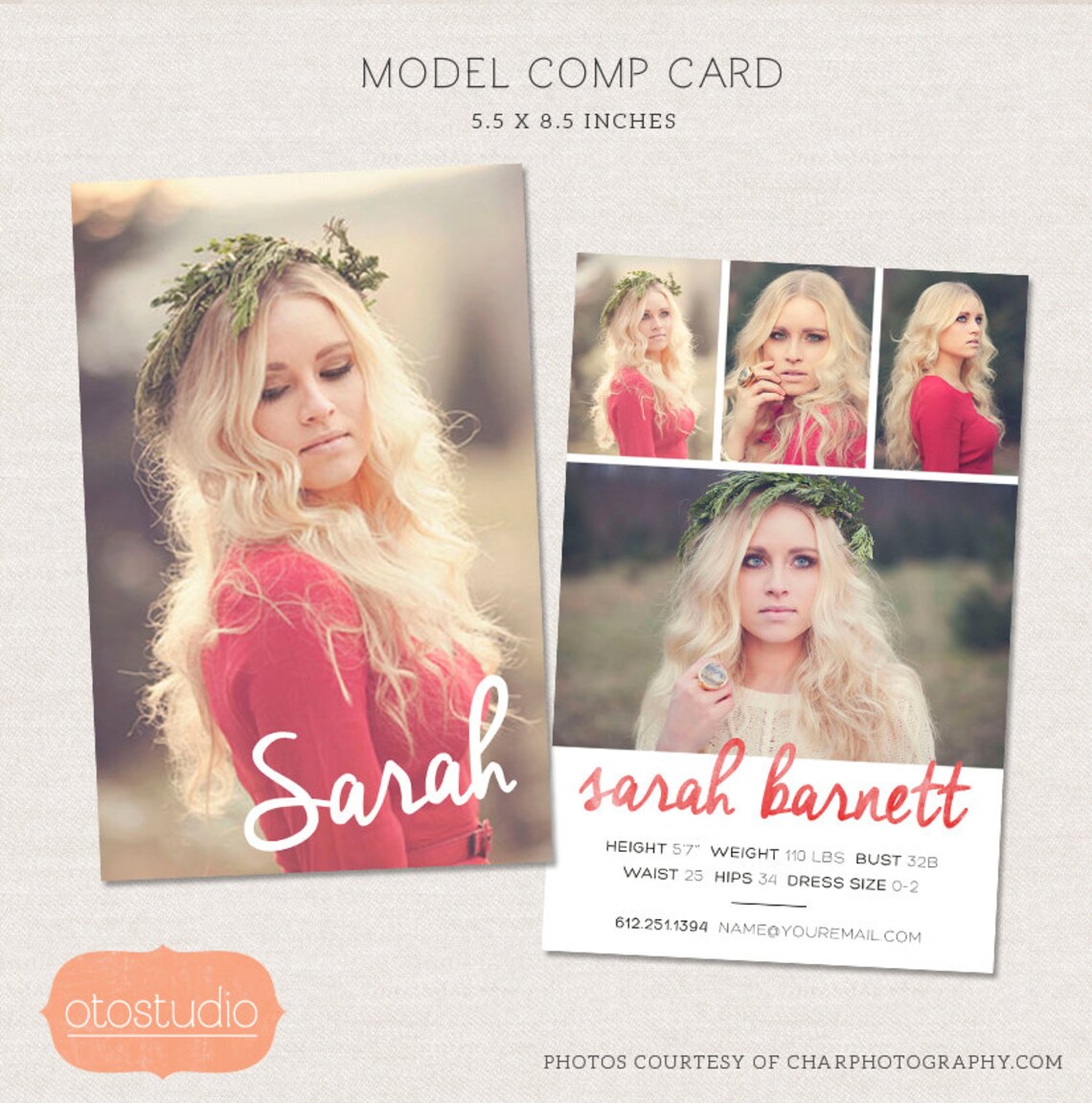 Model Comp Card Photoshop Template Watercolor Chic CM001 - Etsy