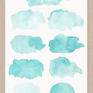 Watercolor Splashes Clipart Mint, Blue, Teal, Turquoise, Watercolor ...