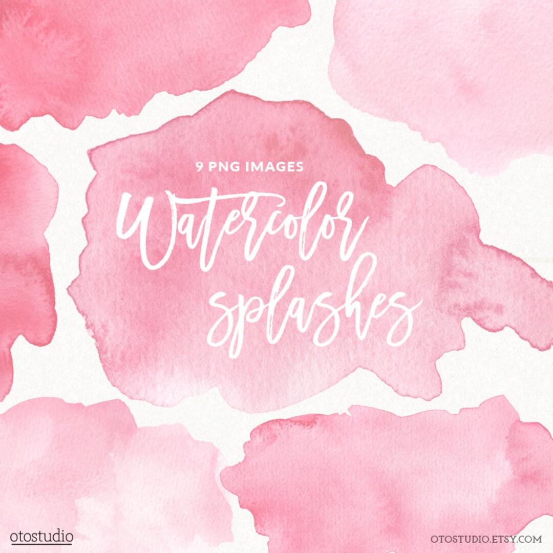 Watercolor Splashes Clip Art Pink, Watercolor Brush Strokes, Blots ...
