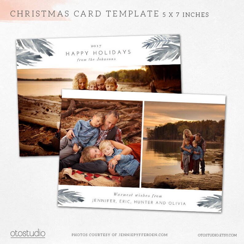 Christmas Card Template Watercolor Holiday Horizontal Photo - Etsy