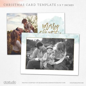 Christmas Card Template Watercolor Merry Christmas Holiday Horizontal ...