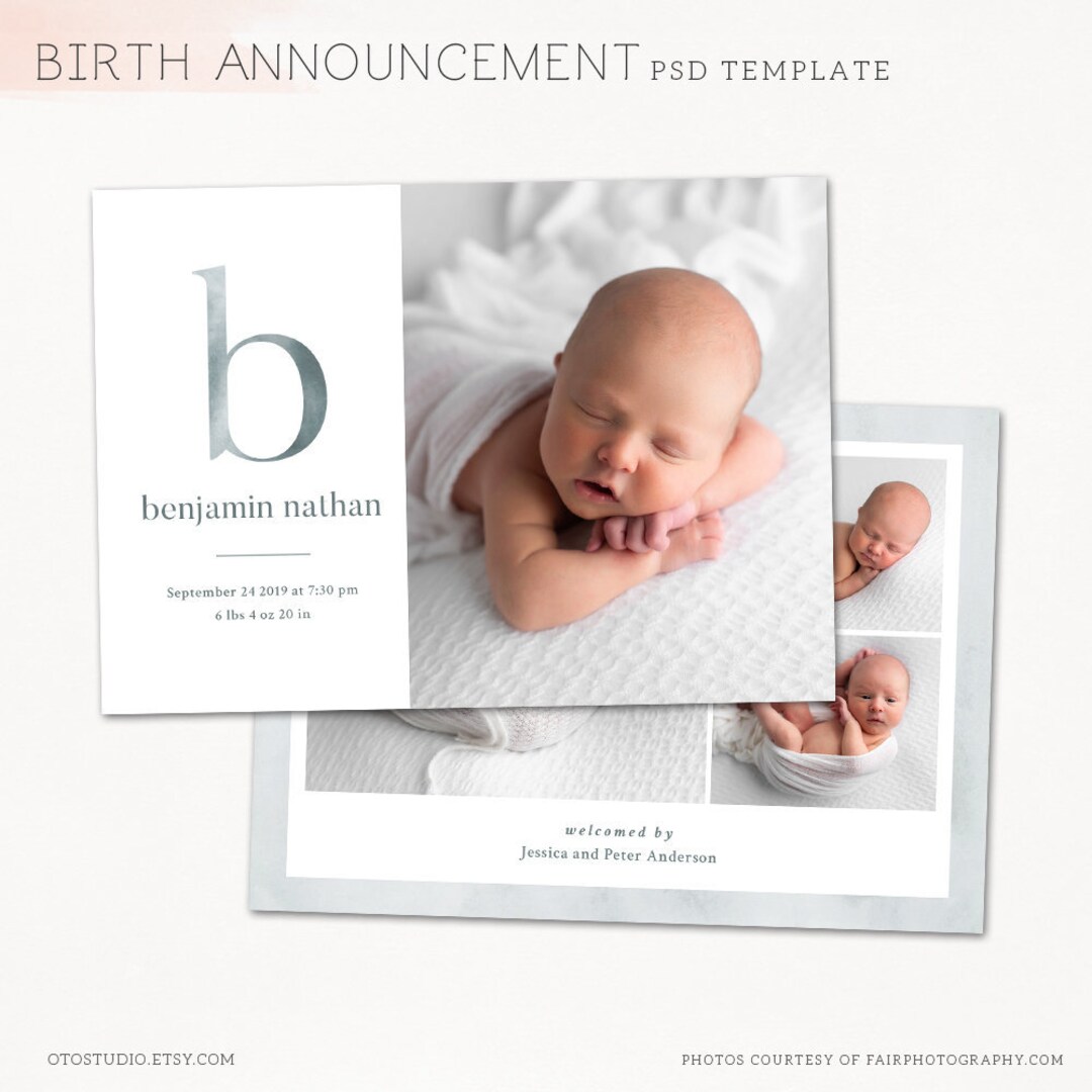 Birth Announcement Template - Baby Newborn Card Photoshop Template for ...