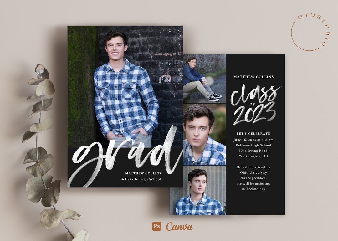 Graduation Announcement Template - Canva Photoshop Photo Card Template ...