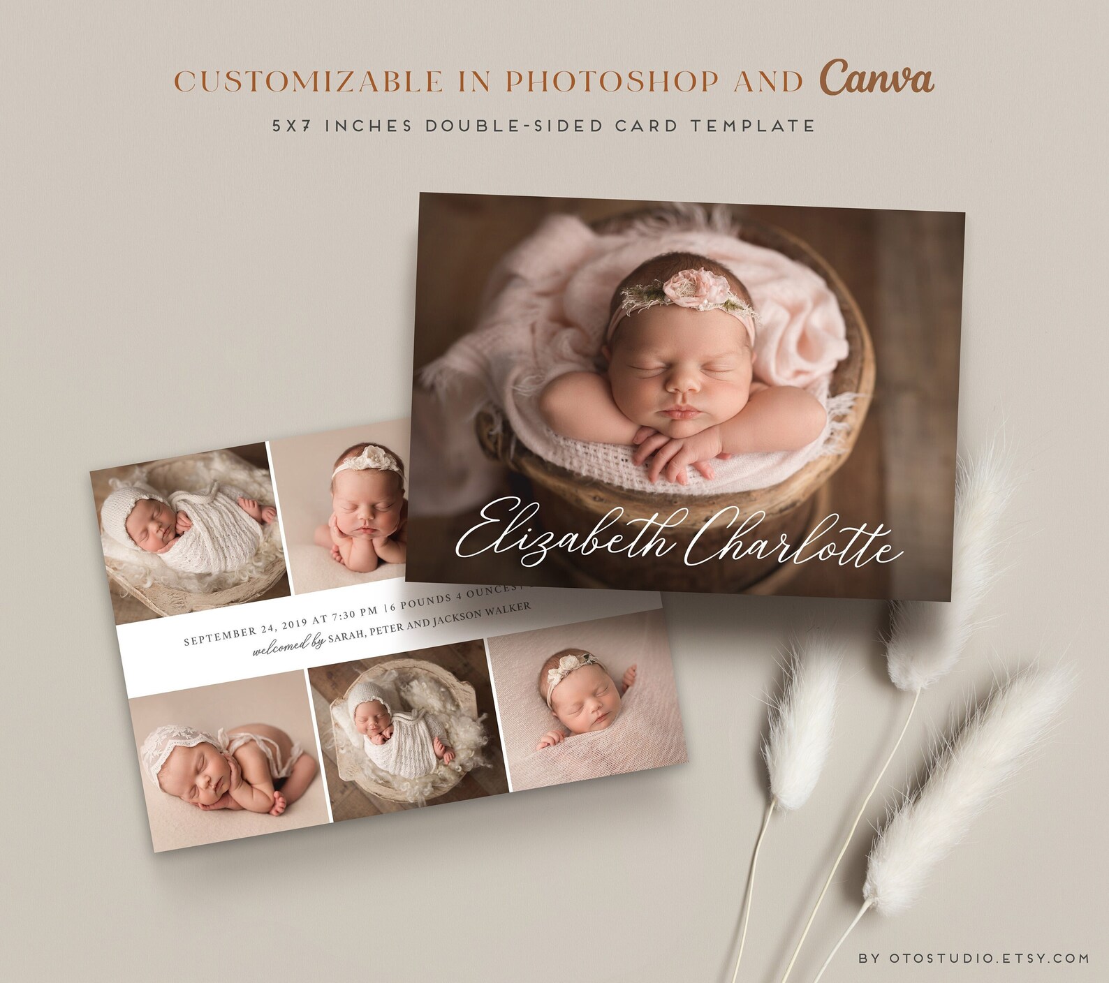 Birth Announcement Template Baby Newborn Card Canva and - Etsy