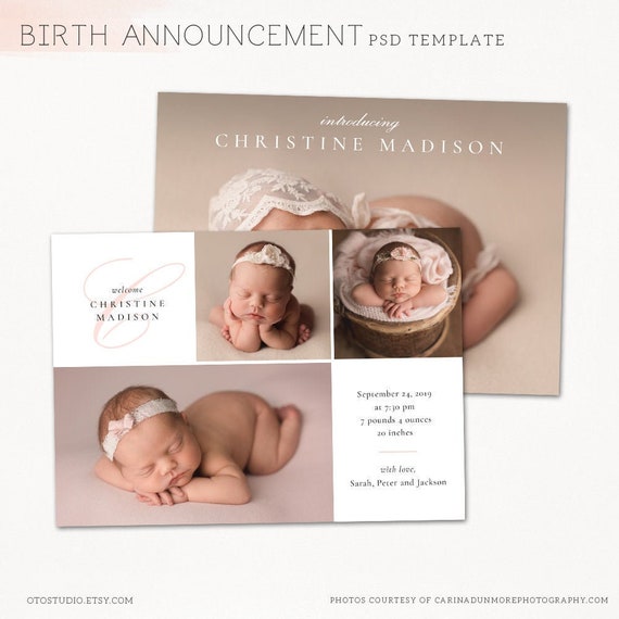 Birth Announcement Template Baby Newborn Card Photoshop - Etsy