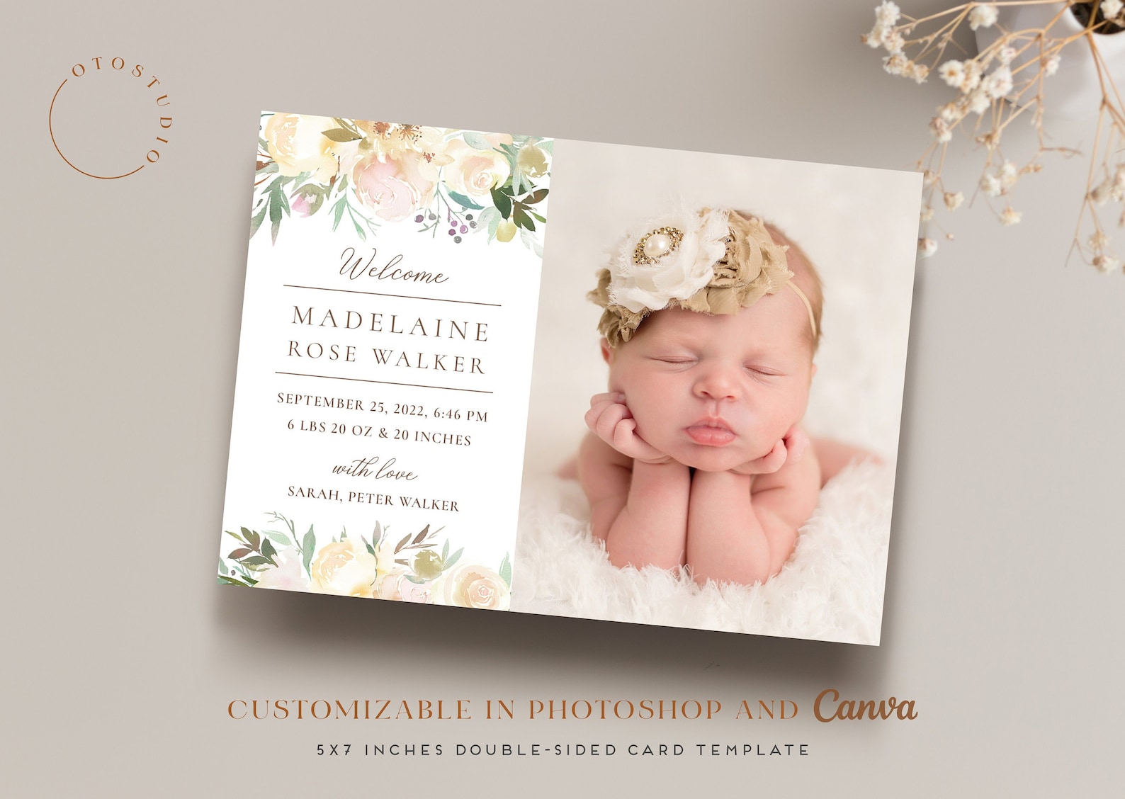 Birth Announcement Template - Girl Newborn Announcement - Baby ...