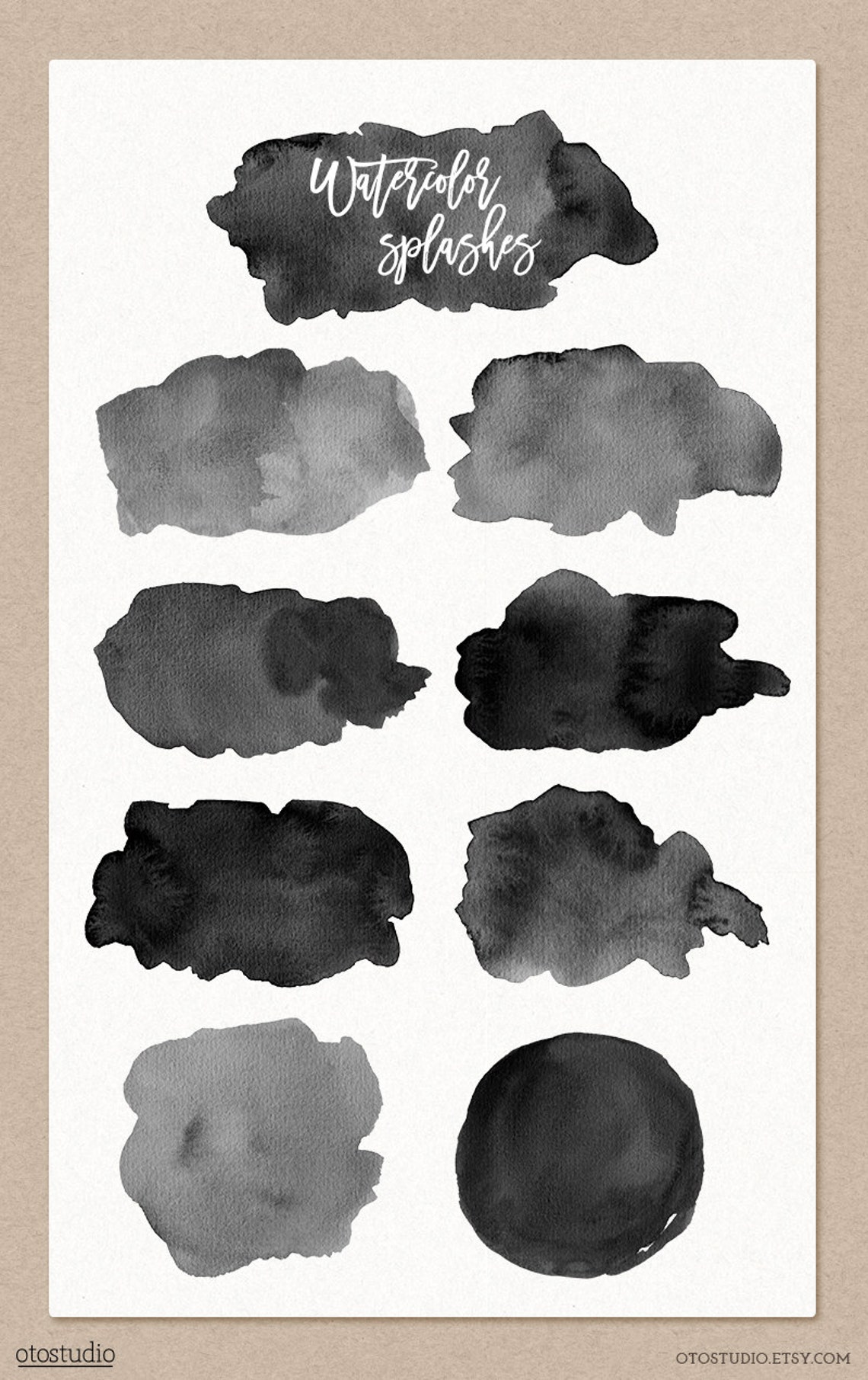 Black Watercolor Splashes Clip Art Watercolor Brush Strokes | Etsy