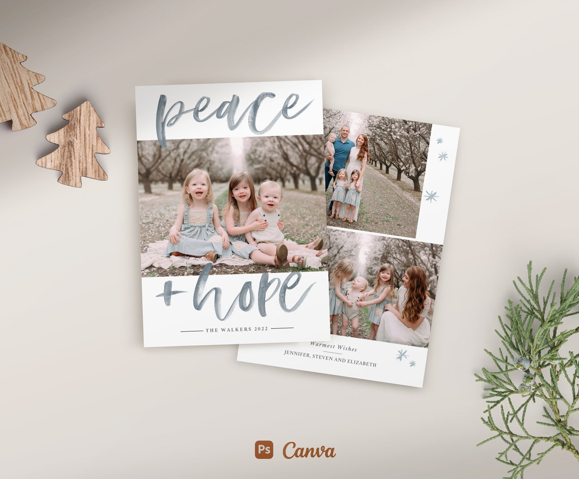 Christmas Card Template Peace and Hope Christmas Photo Card - Etsy