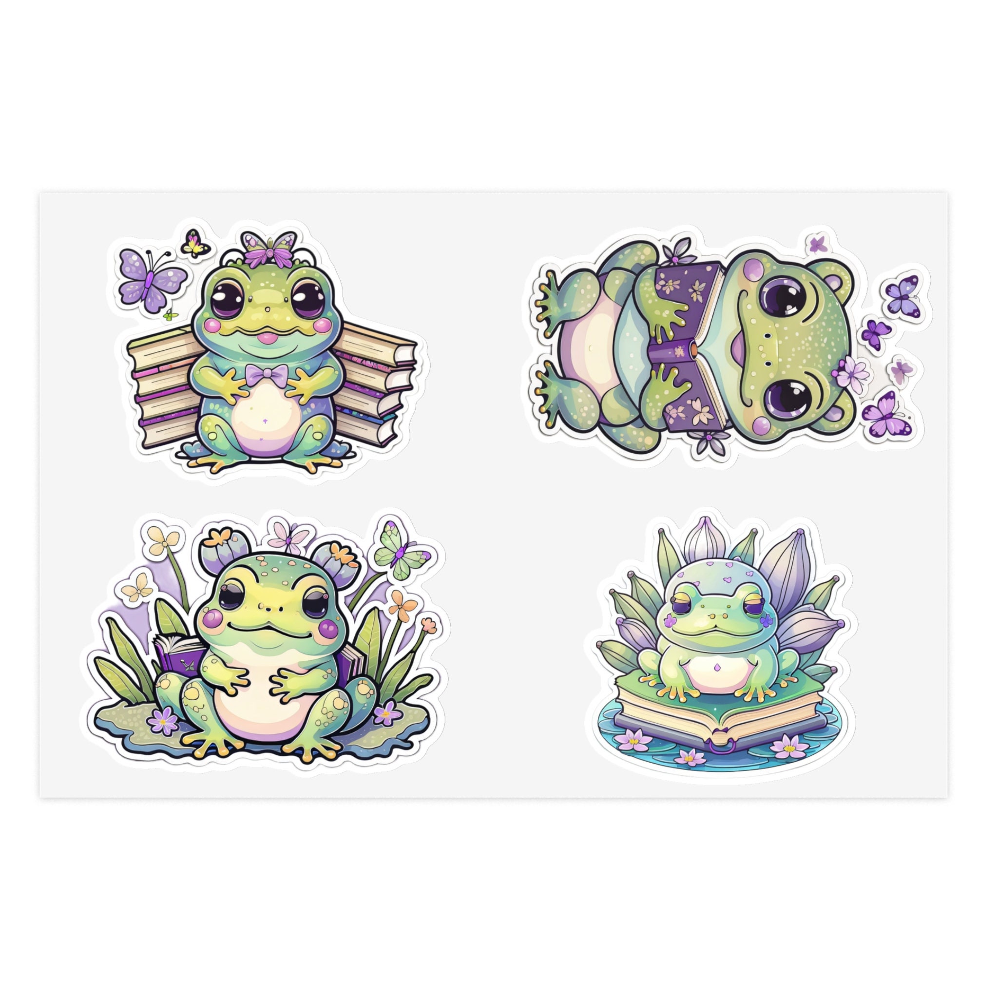 Purple Flowers Fat Frog Books Sticker Sheets, Frog Lover Gift, Kawaii ...