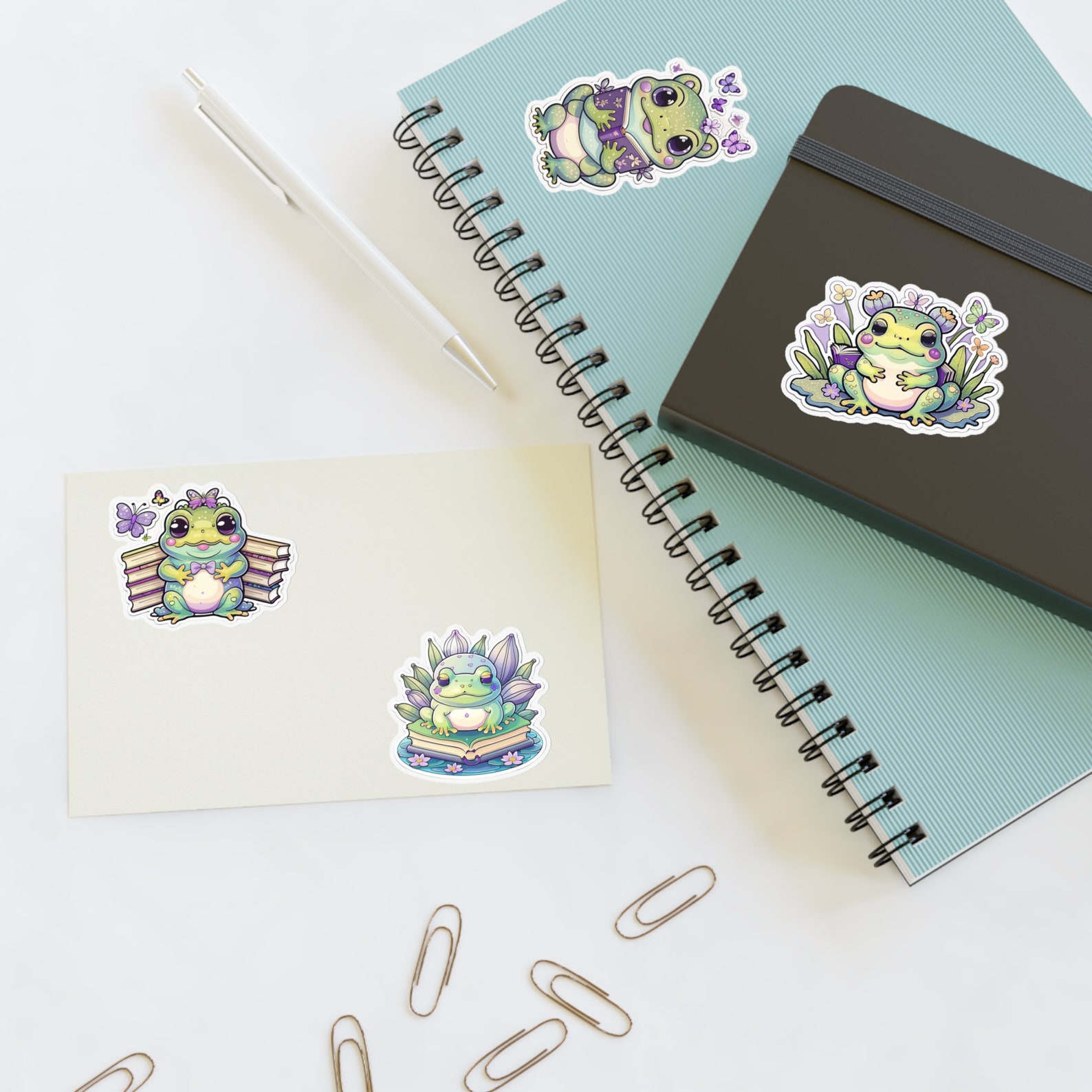 Purple Flowers Fat Frog Books Sticker Sheets, Frog Lover Gift, Kawaii ...