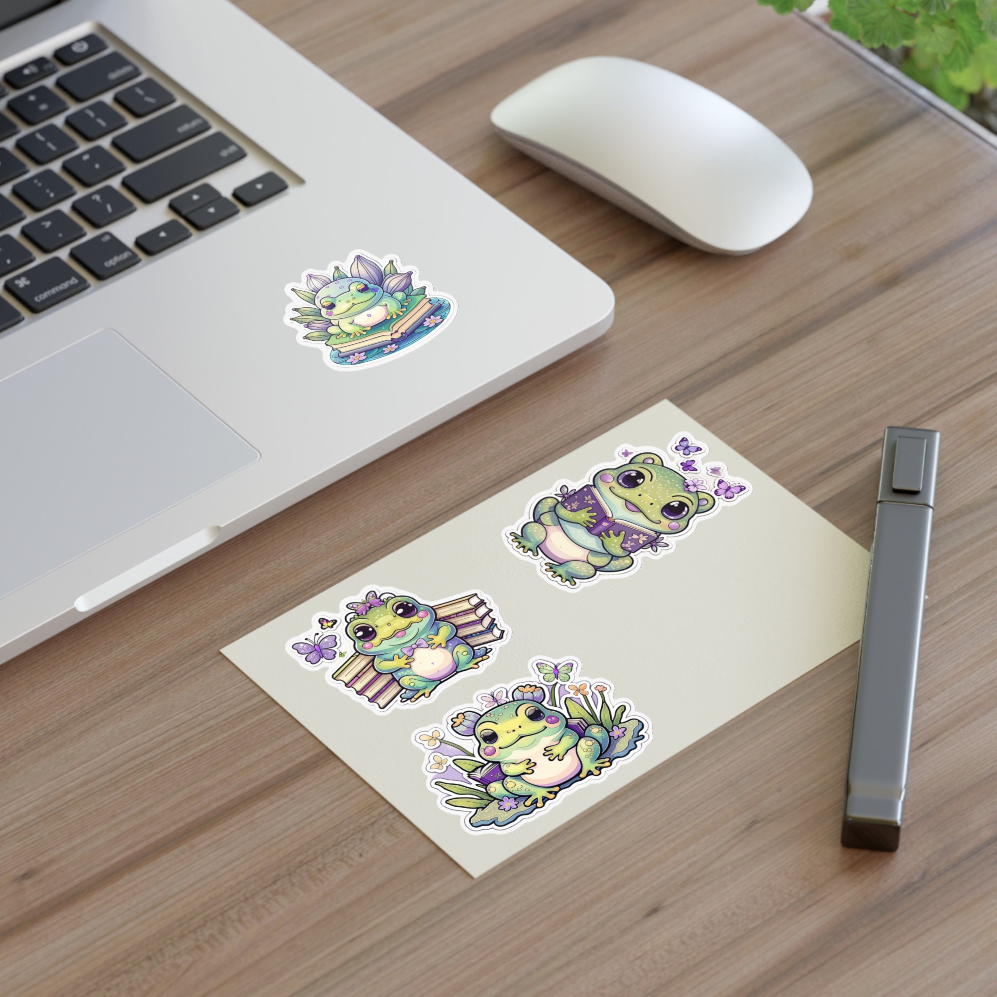 Purple Flowers Fat Frog Books Sticker Sheets, Frog Lover Gift, Kawaii ...