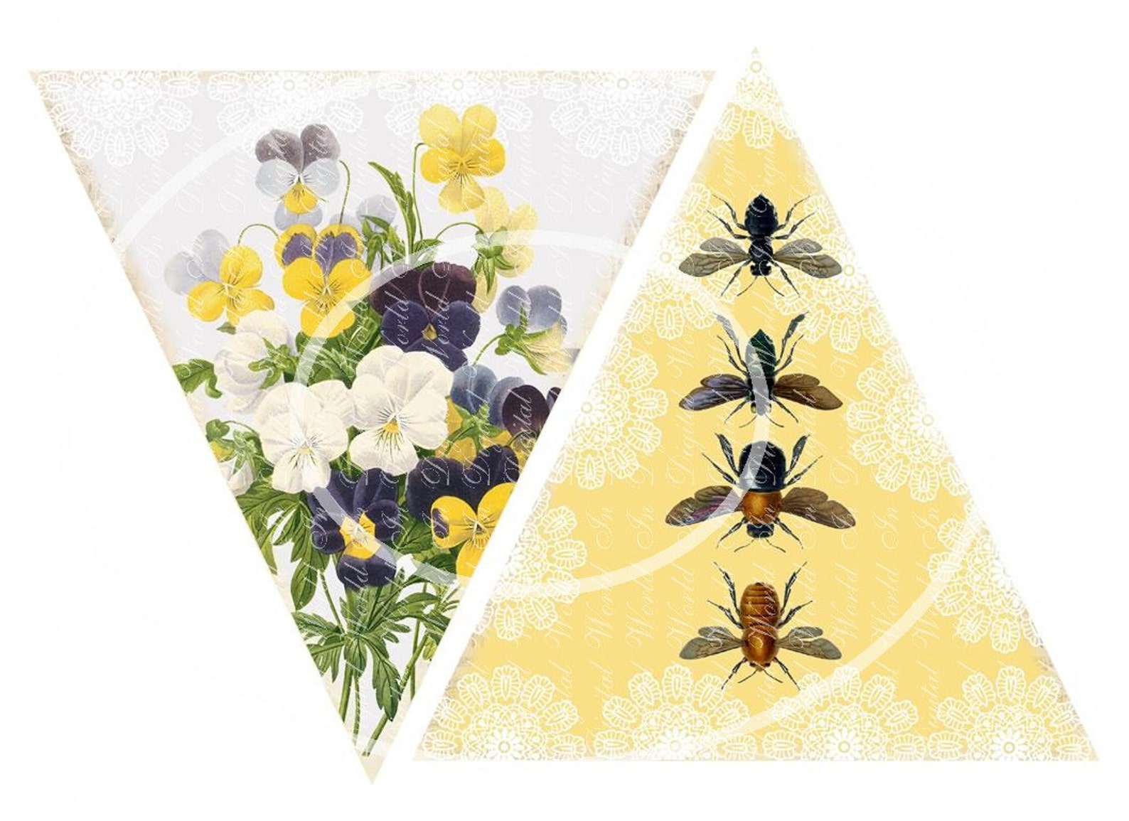 Vintage Spring Flags Bunting Banner Pennants Birds Bees | Etsy