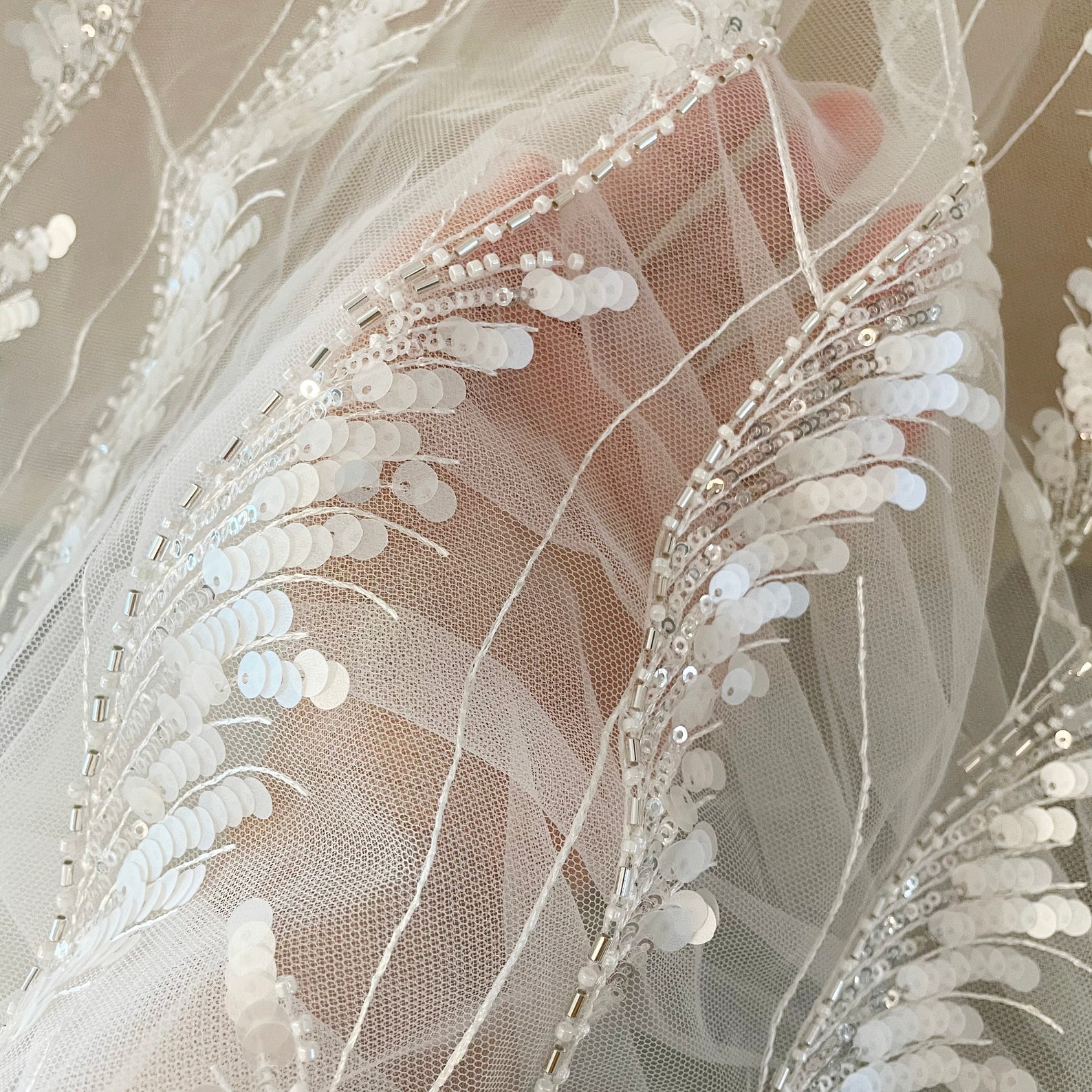 1 Yard 3D off White Sequin Tube Geometric Stripe Haute Couture Tulle ...
