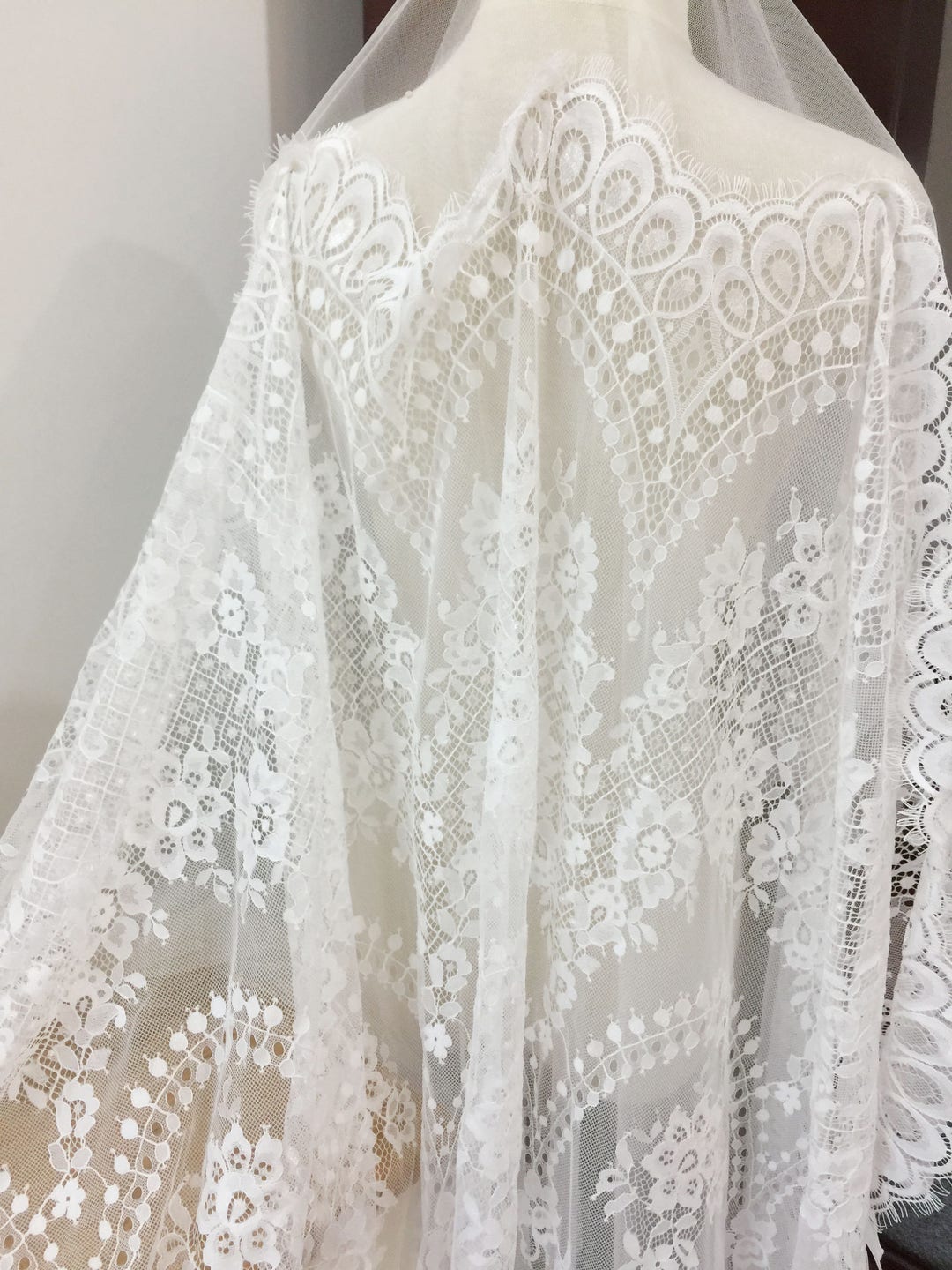 3 METER PIECE Bridal Chantilly Lace Fabric, Lingerie Lace, Eyelash ...