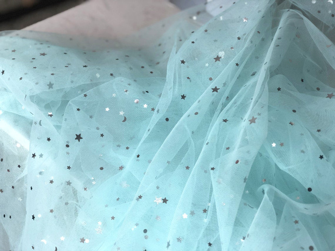 5 Yards Pink Baby Blue Star Tulle Lace Fabric With Gold Star - Etsy