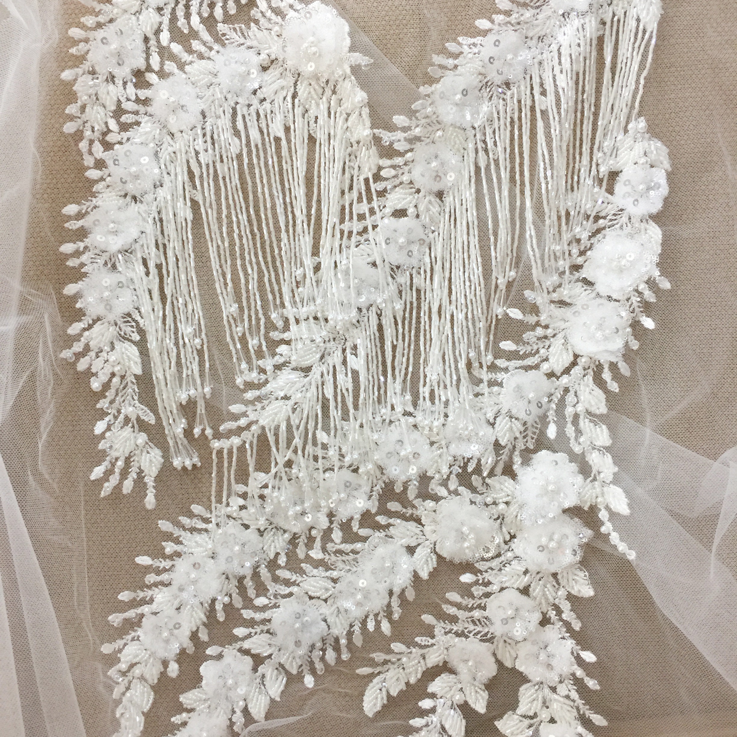 3D Flower Hand Beaded Dress Bodice Panel Beautiful Fringe | Etsy