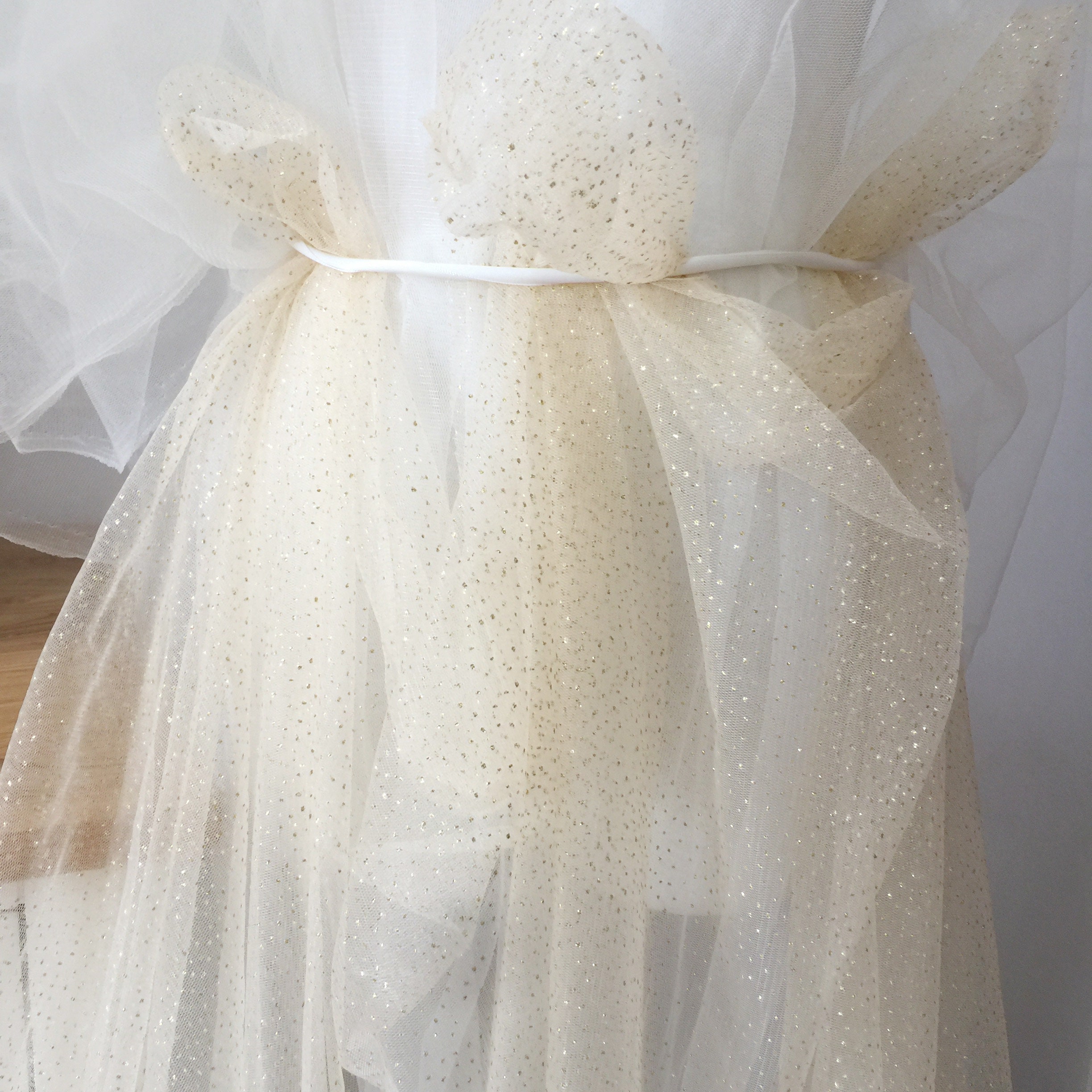 5 Yards Champagne Gold Glitter Tulle Lace Fabric , Soft Flowy Bridal ...