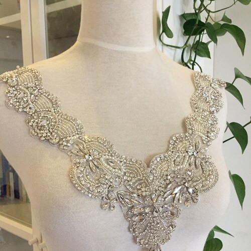 Super Luxury Rhinestone Applique Crystal Neckline Bridal - Etsy