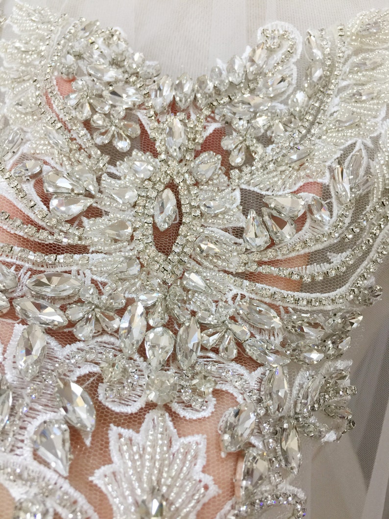 Deluxe Rhinestone Bead Bridal Bodice Applique in Crystal | Etsy