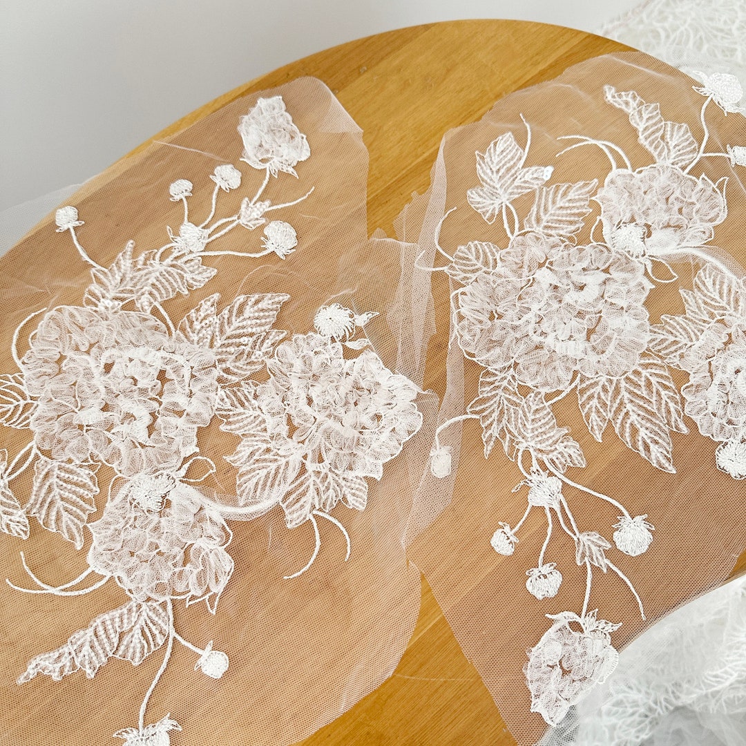 3D Ruffled Tulle Lace Applique for Wedding Dress, Light Ivory Sequin ...