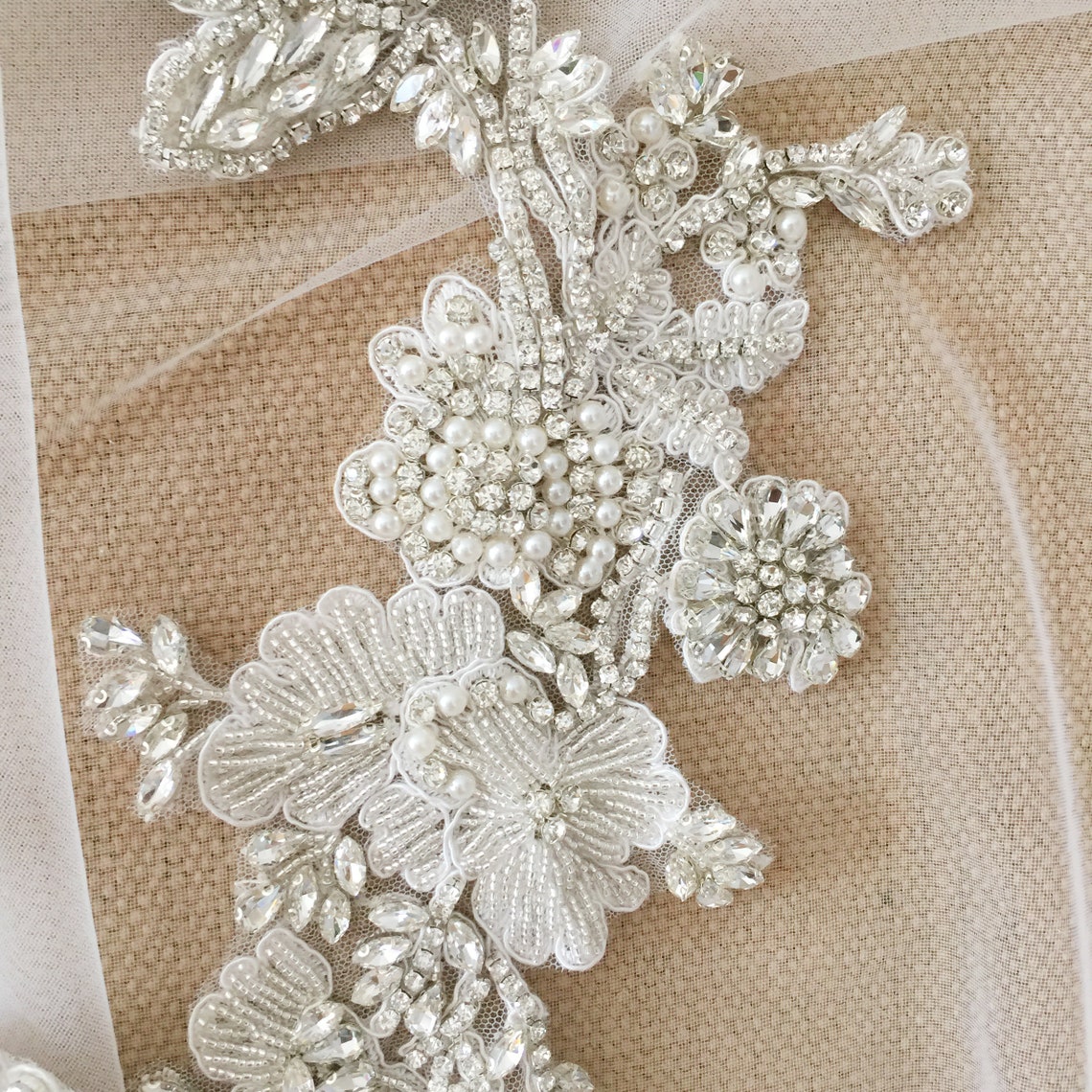 Smoke Blue 3D Flower Rhinestone Applique Pair Crystal Beaded | Etsy