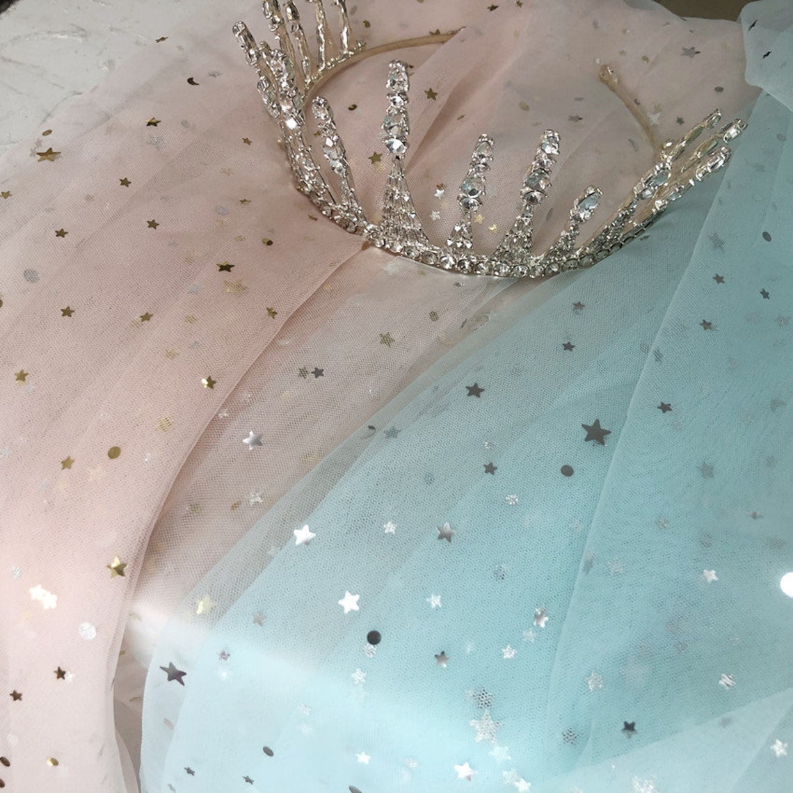 5 Yards Pink Baby Blue Star Tulle Lace Fabric With Gold Star - Etsy