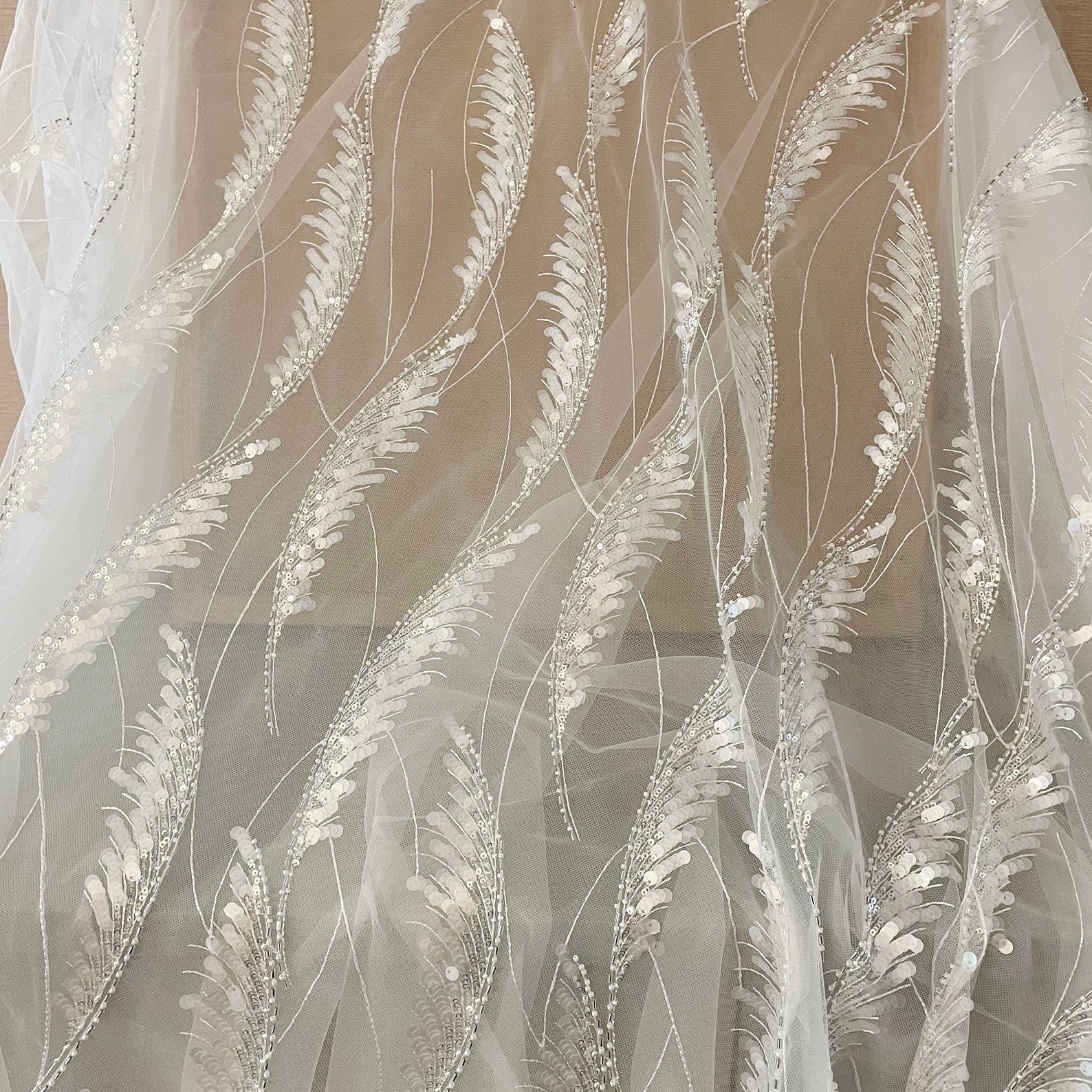 1 Yard 3D off White Sequin Tube Geometric Stripe Haute Couture Tulle ...