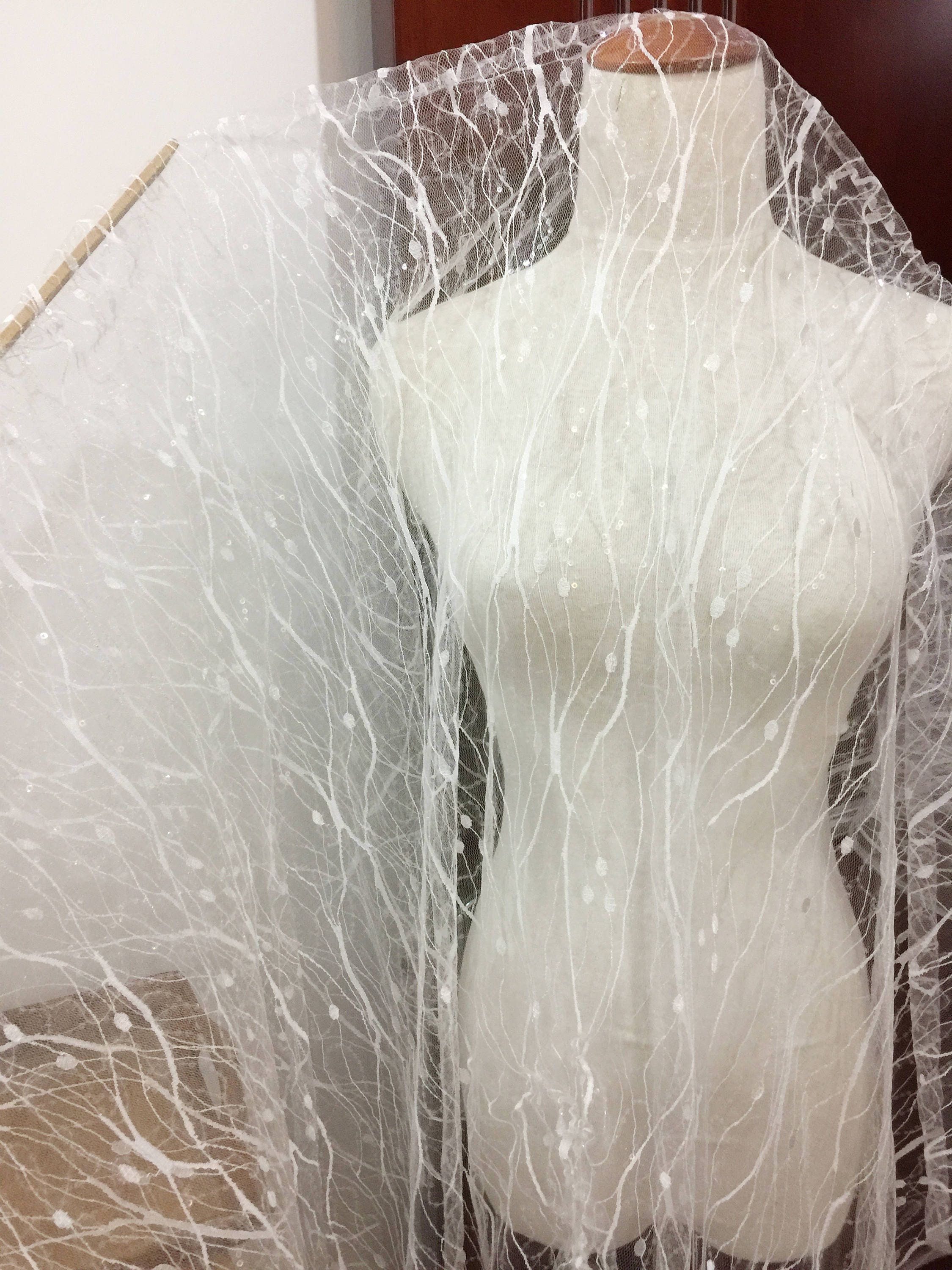 Clear Sequin Lace Fabric Ivory by Yard Wedding Gown Bridal | Etsy