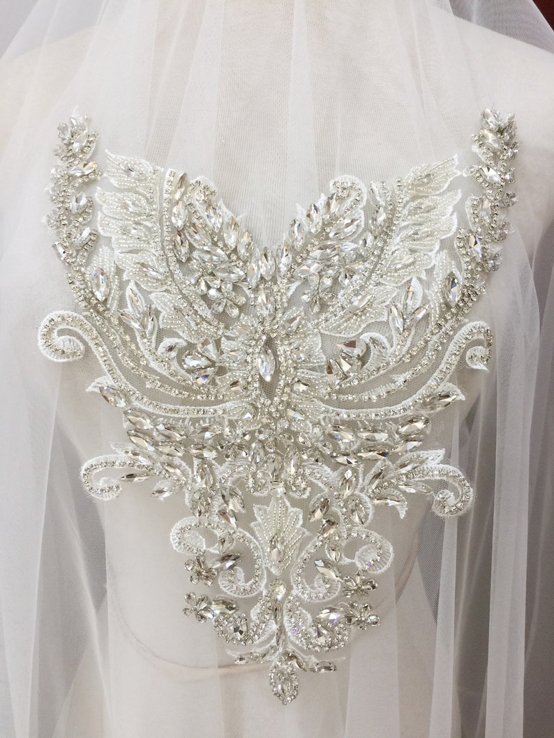 Deluxe Rhinestone Bead Bridal Bodice Applique In Crystal Etsy