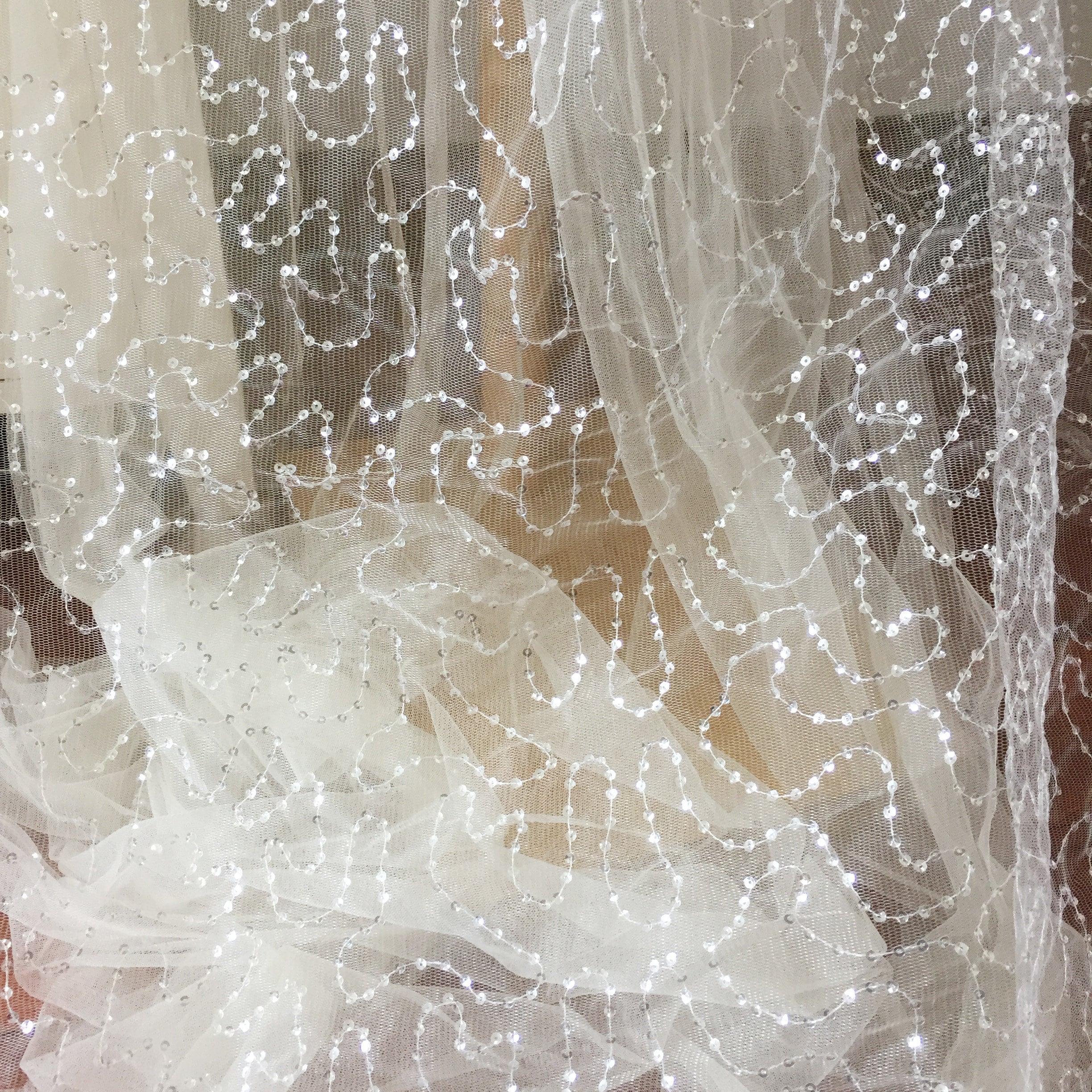5 Yards Fancy Semi Clear Dense Sequin Tulle Lace Fabric for Bridal Veil ...
