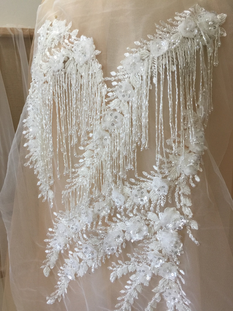 3D Flower Hand Beaded Dress Bodice Panel Beautiful Fringe - Etsy