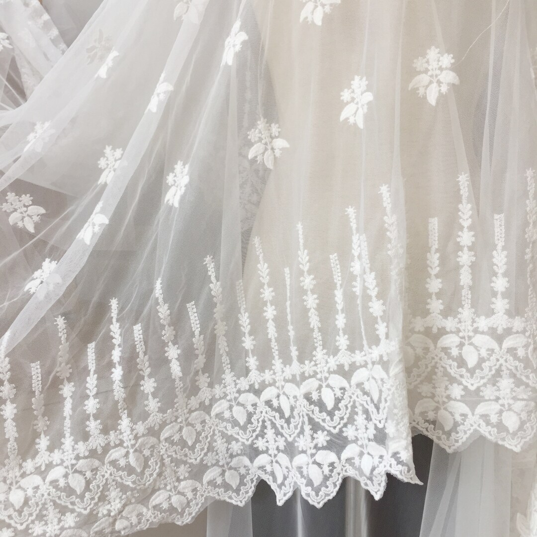 Geometric Cotton Embroidery Lace Fabric by Yard With Flroal Leaf Design ...