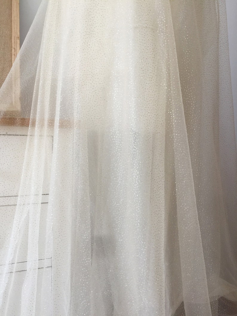 5 Yards Champagne Gold Glitter Tulle Lace Fabric , Soft Flowy Bridal ...