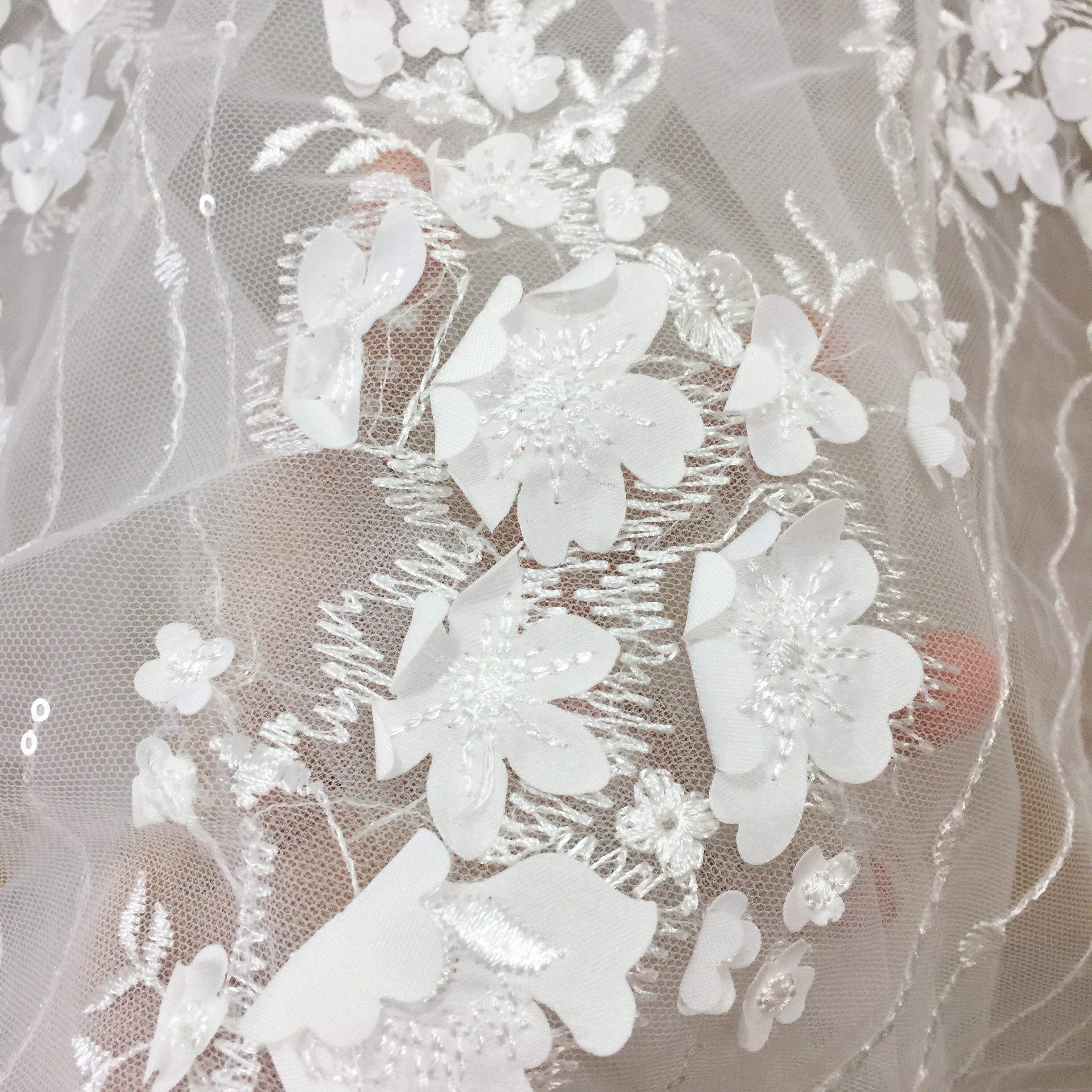 3D Lase Cut Flower Tulle Lace Fabric With Clear Sequin, Stripe Wedding ...