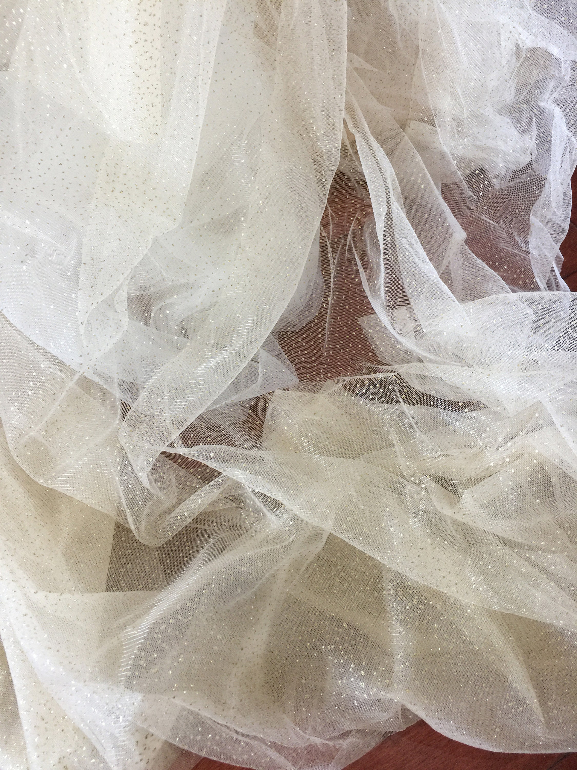 5 Yards Champagne Gold Glitter Tulle Lace Fabric , Soft Flowy Bridal ...