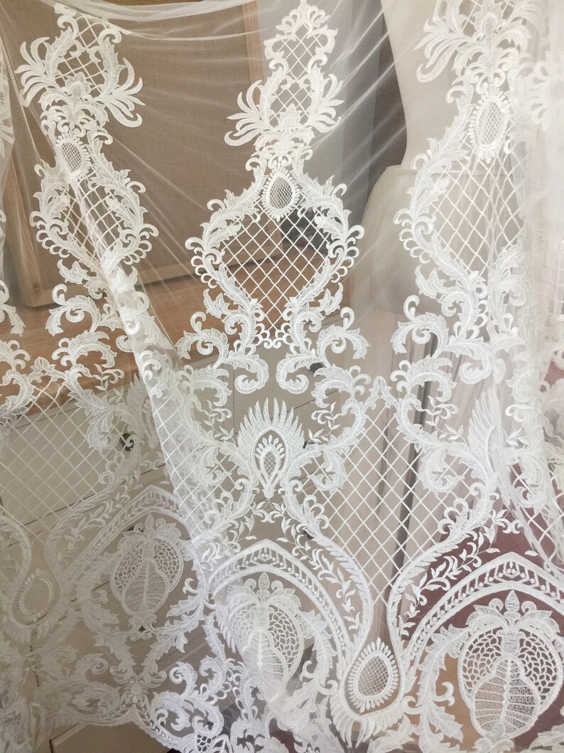 Luxury dense embroidered bridal Lace Fabric in off white | Etsy