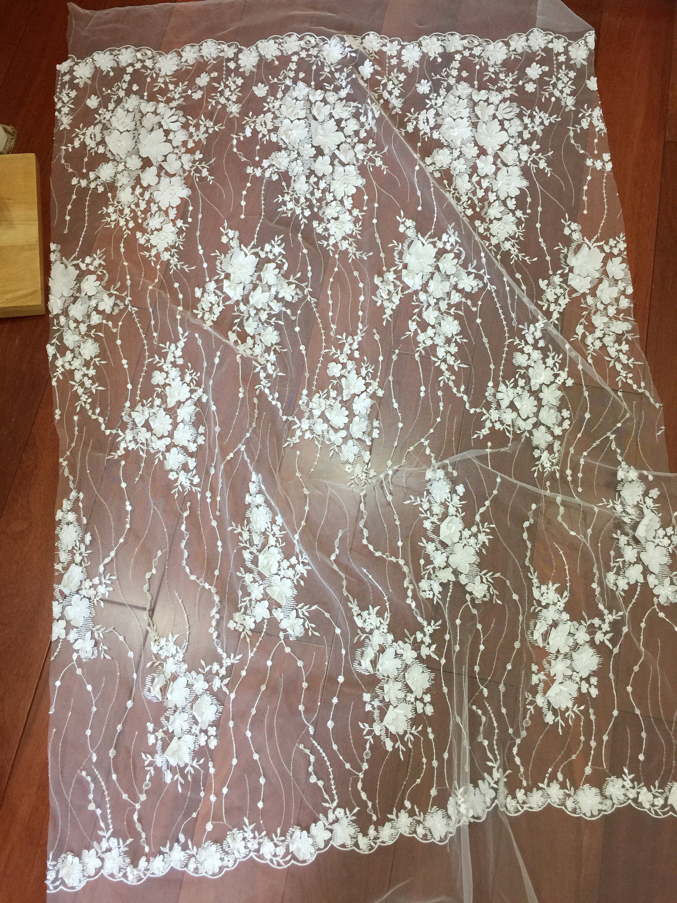 3D Lase Cut Flower Tulle Lace Fabric With Clear Sequin, Stripe Wedding ...