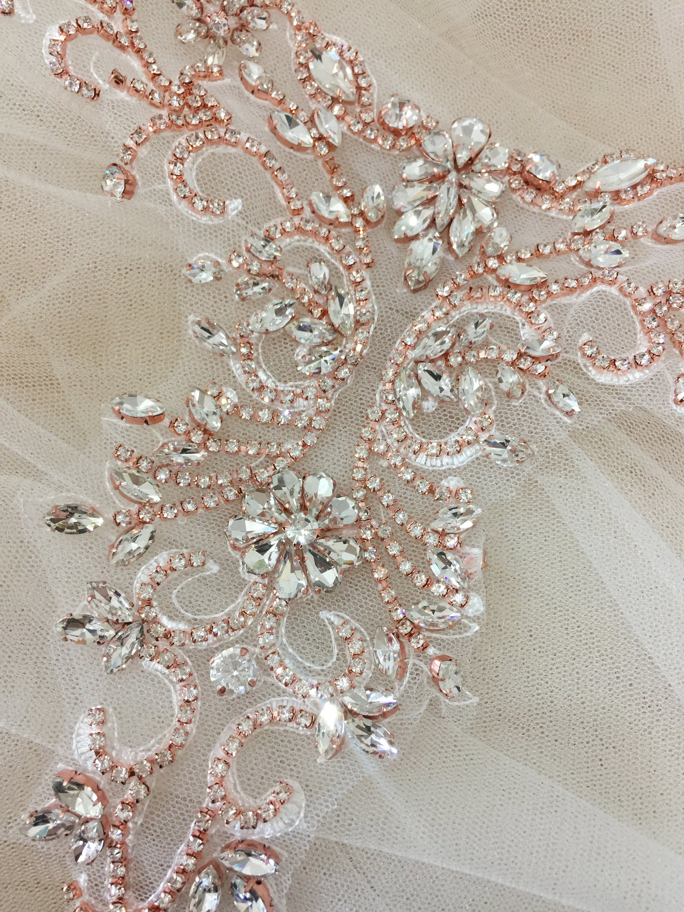 Rhinestone beaded lace collar applique in Rose Gold Silver | Etsy